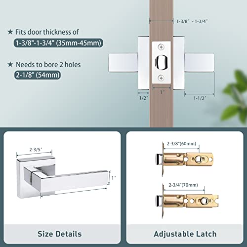 DECORITEN 5 Pack Heavy Duty Passage Door Levers Polished Chrome Interior Door Handles with Square Rosette, Straight Keyless Door Locks for Closet Hallway