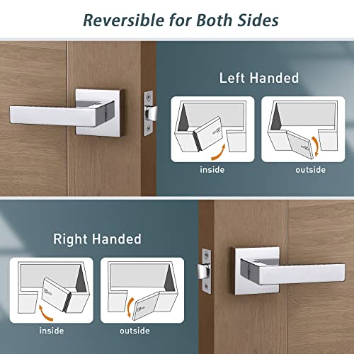 DECORITEN 5 Pack Heavy Duty Passage Door Levers Polished Chrome Interior Door Handles with Square Rosette, Straight Keyless Door Locks for Closet Hallway