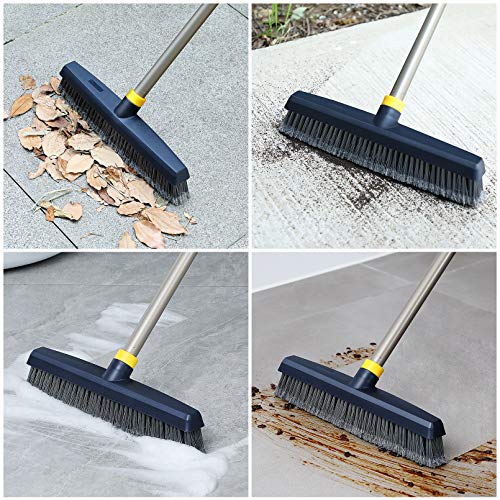 Yocada Push Broom Brush Stiff Bristles Broom Head Telescopic Heavy-Duty Outdoor Commercial for Cleaning Bathroom Kitchen Patio Garage Deck Concrete Wood Stone Tile Floor