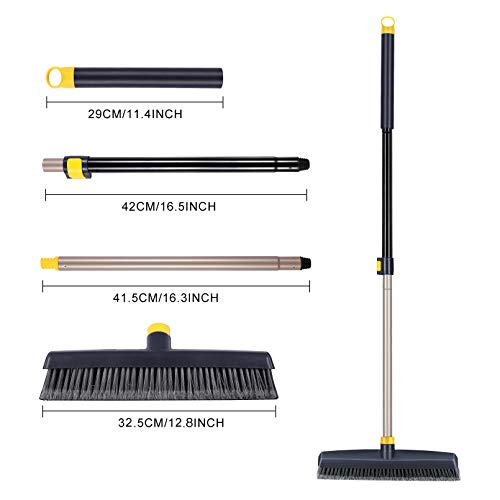 Yocada Push Broom Brush Stiff Bristles Broom Head Telescopic Heavy-Duty Outdoor Commercial for Cleaning Bathroom Kitchen Patio Garage Deck Concrete Wood Stone Tile Floor