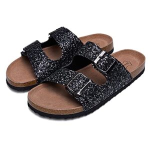 mysoft Womens Slide Sandals Cork Footbed，2 Straps Adjustable Buckle Slip on Sandals with +Comfort Arch Support