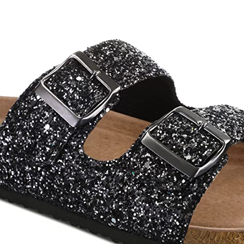 mysoft Womens Slide Sandals Cork Footbed，2 Straps Adjustable Buckle Slip on Sandals with +Comfort Arch Support