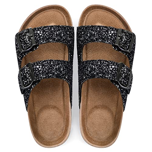 mysoft Womens Slide Sandals Cork Footbed，2 Straps Adjustable Buckle Slip on Sandals with +Comfort Arch Support