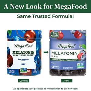 MegaFood Melatonin Gummies - Melatonin 3mg per Serving to Help Relax & Fall Asleep – Sleep Gummies for Adults - Berry Flavor, Non-GMO, Certified Vegan - 54 Gummies (27 Servings)