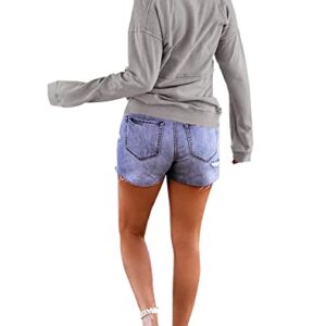 Floral Find Women's Long Sleeve Lapel Half Zip Up Sweatshirt Solid Stylish Loose Fit Casual Pullover Tops Grey