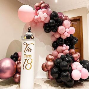 Black Pink Balloon Garland Light Pink Rose Gold Metallic Balloons Different Sizes Black Pastel Latex Balloons For Baby Shower Birthday Wedding Bridal Shower Graduation Decorations