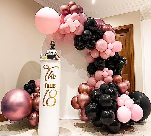 Black Pink Balloon Garland Light Pink Rose Gold Metallic Balloons Different Sizes Black Pastel Latex Balloons For Baby Shower Birthday Wedding Bridal Shower Graduation Decorations