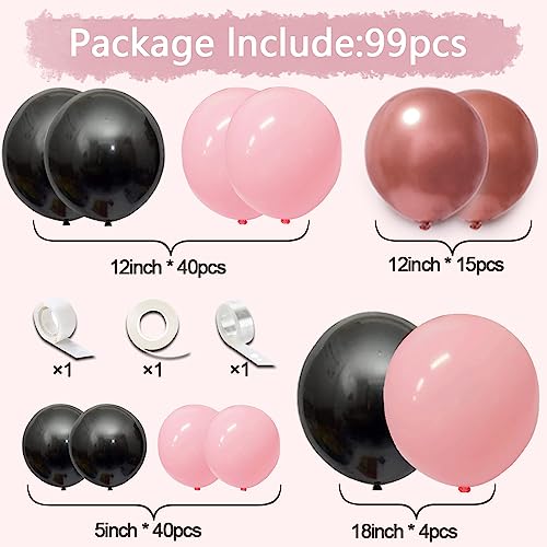 Black Pink Balloon Garland Light Pink Rose Gold Metallic Balloons Different Sizes Black Pastel Latex Balloons For Baby Shower Birthday Wedding Bridal Shower Graduation Decorations