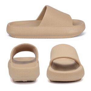 EQUICK Slippers for Women and Men Shower Quick Drying Bathroom Sandals Open Toe Soft Cushioned Extra Thick Non-Slip Massage Pool Gym House Slipper for Indoor & OutdoorU220SYSTX-Milk tea-44-45