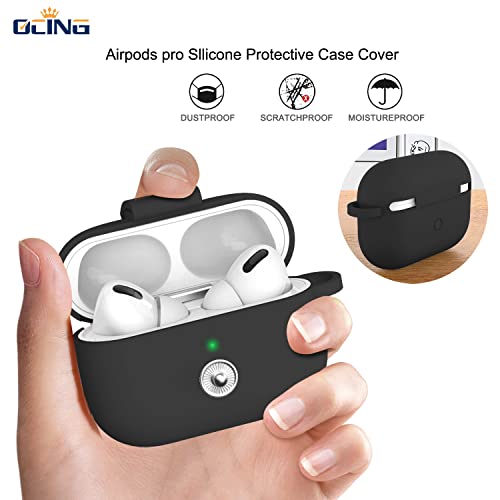 OCING 5 in One New Airpods Pro Case Be Safer (Upgraded in Aug. 2020)，Silicone Protective Case with Neck Strap and Sport Bracelet for Girl Men, Supports Wireless Charging [Front LED Visible](Black)