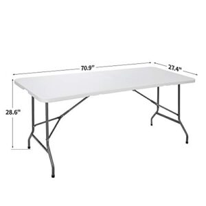 SUPER DEAL 6FT Folding Picnic Table for Outdoor, Portable Fold-in-Half Plastic Dining Picnic Party Table with Carrying Handle