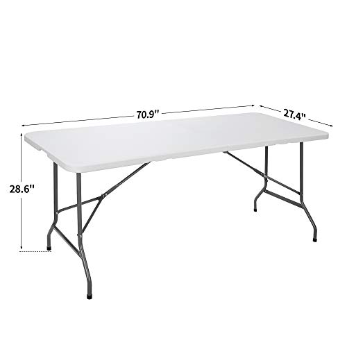 SUPER DEAL 6FT Folding Picnic Table for Outdoor, Portable Fold-in-Half Plastic Dining Picnic Party Table with Carrying Handle