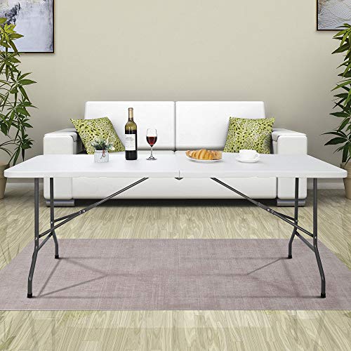 SUPER DEAL 6FT Folding Picnic Table for Outdoor, Portable Fold-in-Half Plastic Dining Picnic Party Table with Carrying Handle