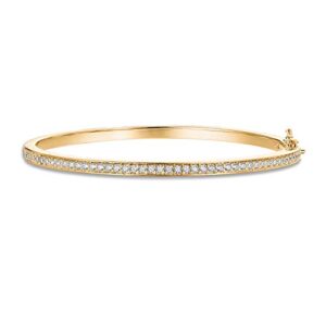 pavoi 14k gold plated cubic zirconia bangle classic tennis bracelet | yellow gold bracelets for women | 7.5 inches