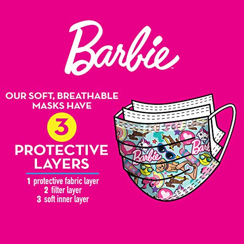 MASKS Children’s Single Use Face, Barbie, 14 Count, Small, Ages 2-7, Kids Toys for Ages 2 Up by Just Play