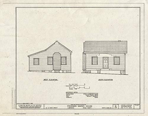 Historic Pictoric : Blueprint HABS NC,84-ALB,1- (Sheet 3 of 4) - Freeman-Marks House, 112 North Third Street, Albemarle, Stanly County, NC 14in x 11in