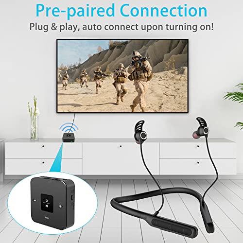 Friencity 2023 Upgraded Wireless Headphones Earbuds for TV Watching, Bluetooth V5.0 Transmitter (Optical AUX RCA) Set w/Neckband Earphones for Seniors, Plug & Play, Volume Control, No Lip-Sync Delay