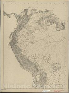 historic wall map - cia terrain board collection - south america - andes reference - reference line work 44in x 59in