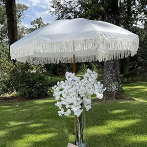 AMMSUN 7ft Patio Umbrella with Fringe Outdoor Tassel Umbrella UPF50+ Premium Steel Pole and Ribs Push Button Tilt,White Cream