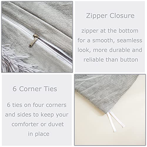 LUOYUAN Plush Shaggy Duvet Cover Set 3 Pieces Aesthetic Fluffy Comforter Cover Set Ultra Soft Crystal Velvet（1 Faux Fur Comforter Cover + 2 Faux Fur Pillowcases）,Zipper Closure(Queen，Light Grey)