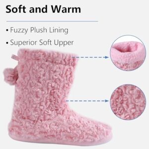 Forfoot House Slippers for Women, Warm Ladies Barbie Pink Slipper Boots Comfy Home Bedroom Plush Lined Non Slip Indoor Shoes Size 9.5