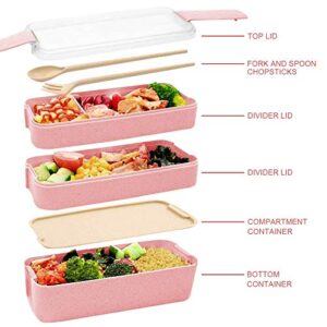 2 Pack Bento Lunch Box, Iteryn Stackable Bento Box, 3-In-1 Compartment - Wheat Straw, Leakproof Eco-Friendly Bento Lunch Box Meal Prep Containers