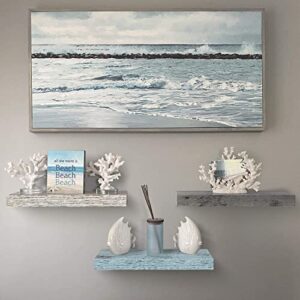 Sorbus Floating Shelves for Wall - 3 Pack Coastal Beach Wall Decor for Bedroom, Bathroom, Living Room, Office, Home & Kitchen - White/Grey/Blue Rustic Wood Hanging Wall Shelf for Books, Frames, Trophy