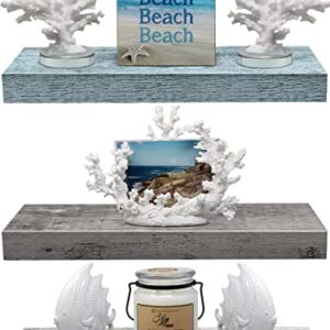 Sorbus Floating Shelves for Wall - 3 Pack Coastal Beach Wall Decor for Bedroom, Bathroom, Living Room, Office, Home & Kitchen - White/Grey/Blue Rustic Wood Hanging Wall Shelf for Books, Frames, Trophy