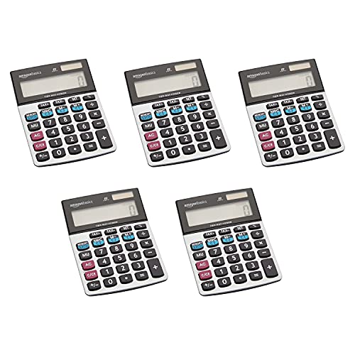 Amazon Basics LCD 8-Digit Desktop Calculator, Silver - 5 Pack