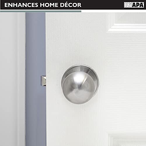 Ilyapa Passage Door Knob for Hall/Closet - Ball, Satin Nickel Interior Keyless Non Locking Round Door Handle, Satin Nickel