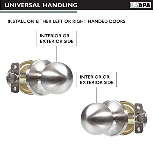 Ilyapa Passage Door Knob for Hall/Closet - Ball, Satin Nickel Interior Keyless Non Locking Round Door Handle, Satin Nickel