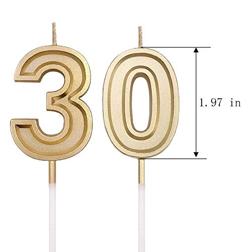 Bailym 30th Birthday Candles, Gold Number 30 Cake Topper for Birthday Decorations Party Decoration