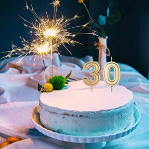 Bailym 30th Birthday Candles, Gold Number 30 Cake Topper for Birthday Decorations Party Decoration