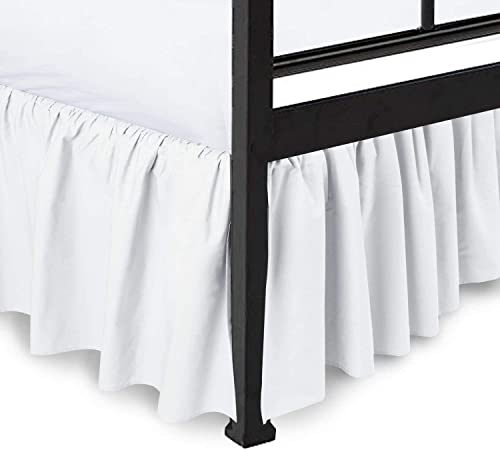 Ruffled Bed Skirt with Split Corners - White, King BedSkirt, Gathered Style Easy Fit up to 16 Inch Drop, with Platform Three Sided Coverage Dust Ruffle Bed Skirts (White King)