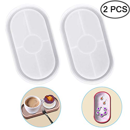 AFUNTA DIY Oval Silicone Coaster Mold,2 Pcs Soft Flexible Oval Crystal Silicone Molds for Casting with Resin, Concrete, Cement and Polymer Clay - Transparent White