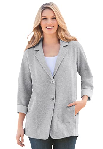 Woman Within Women's Plus Size Knit Blazer - 26/28, Heather Grey Gray