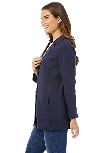 Woman Within Women's Plus Size Knit Blazer - 26/28, Heather Grey Gray