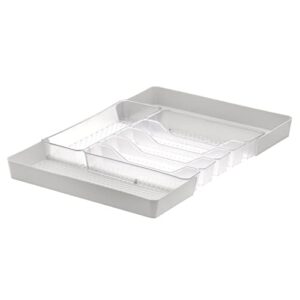 spectrum diversified hexa expandable divided drawer organizer tray modern kitchen cutlery, utensil, silverware holder, cabinet storage, 13 x 16, clear frost/stone gray