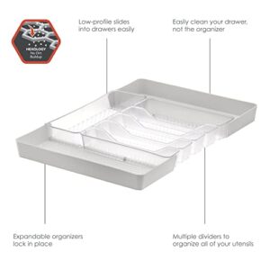 Spectrum Diversified Hexa Expandable Divided Drawer Organizer Tray Modern Kitchen Cutlery, Utensil, Silverware Holder, Cabinet Storage, 13 x 16, Clear Frost/Stone Gray