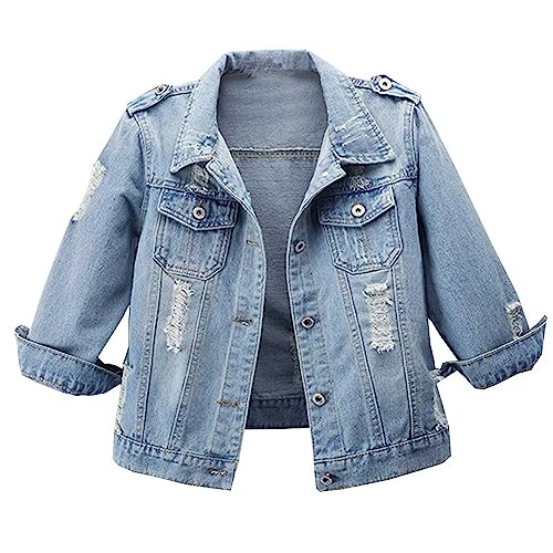 Hixiaohe Women Autumn 3/4 Sleeve Retro Short Denim Jackets Light Blue Jean Coats (03 Light Blue, XL)