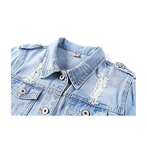 Hixiaohe Women Autumn 3/4 Sleeve Retro Short Denim Jackets Light Blue Jean Coats (03 Light Blue, XL)