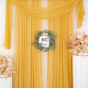 chiffon backdrop curtains 29"x96'' 2 panels gold chiffon curtains window curtain panels semi-sheer curtain drapes soft chiffon fabric backdrop for parties stage decortation (29"x96" 2 panels, gold)