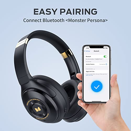 Monster Persona Noise Cancelling Headphones Wireless, Bluetooth Headphones Over Ear, Wireless Headphones Hi-Fi Audio Deep Bass,Quick Charge 30H Playtime, Memory Foam Ear Cups, for Travel, Home Office