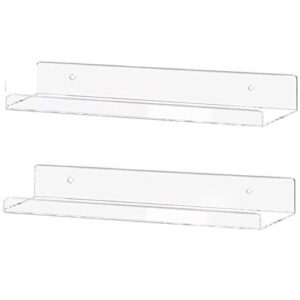 weiai clear acrylic shelf 15" invisible floating wall ledge bookshelf, kids book display shelves wall mounted (15 inch 2pack)