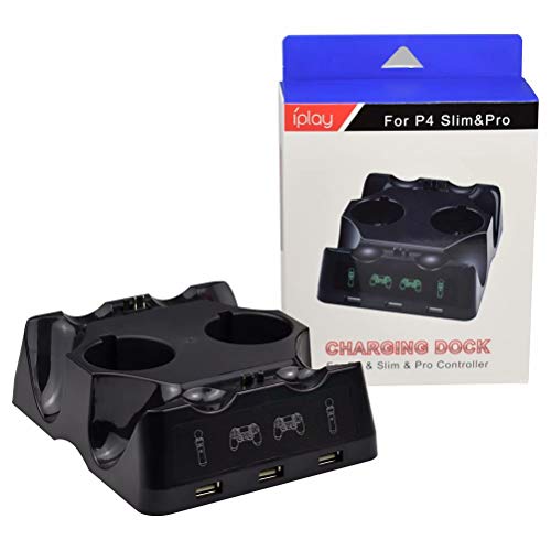 Hdiwousp PS4 Controller Charger Station,4 in 1 PS Motion Move Charging Station, Fast Charging Dock Station Wireless Multi Controller Compatible with PS4 VR Playstation 4 Slim Pro,with LED Indicator