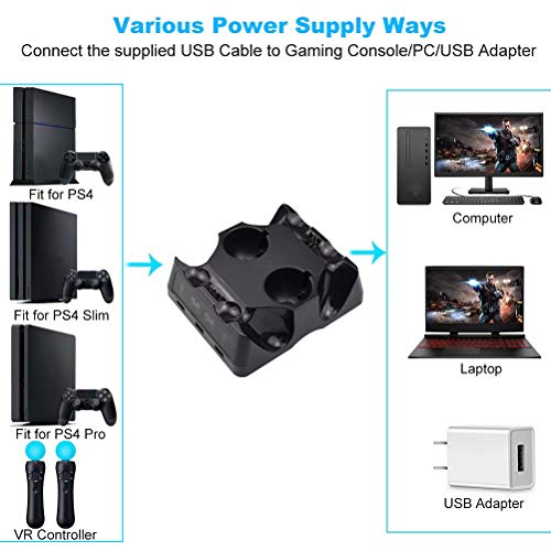 Hdiwousp PS4 Controller Charger Station,4 in 1 PS Motion Move Charging Station, Fast Charging Dock Station Wireless Multi Controller Compatible with PS4 VR Playstation 4 Slim Pro,with LED Indicator