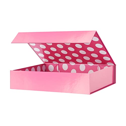 GREEN BEAN Gift Box 11x7.8x2.3 Inches, Pink Gift Box with Lid, Shirt Gift Box, Magnetic Gift Box for Gift Packaging (Glossy Metallic Pink, Polka Dot Design Inside)