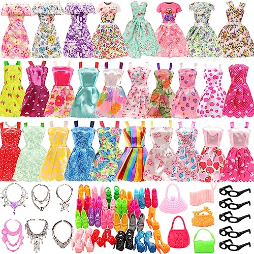 BM 41 Pieces Doll Clothes and Accessories for 11.5 Inch Girl Doll Include 15 Pcs Party Floral Dresses, 10 Pcs Shoes, 5 Pcs Bags, 11 Pcs Different Doll Accessories