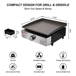 Camplux Propane Gas Griddle Grill, 15,000 BTU Griddle Grill Combo, Portable Camping Griddle Station 17 Inches with 20 lb and RV Regulator for Camping, RV Picnic and Tailgating