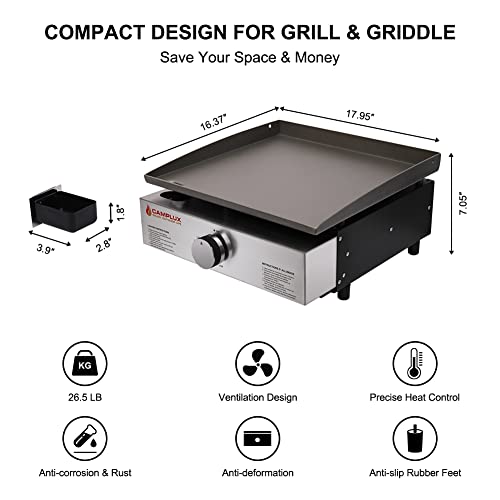 Camplux Propane Gas Griddle Grill, 15,000 BTU Griddle Grill Combo, Portable Camping Griddle Station 17 Inches with 20 lb and RV Regulator for Camping, RV Picnic and Tailgating